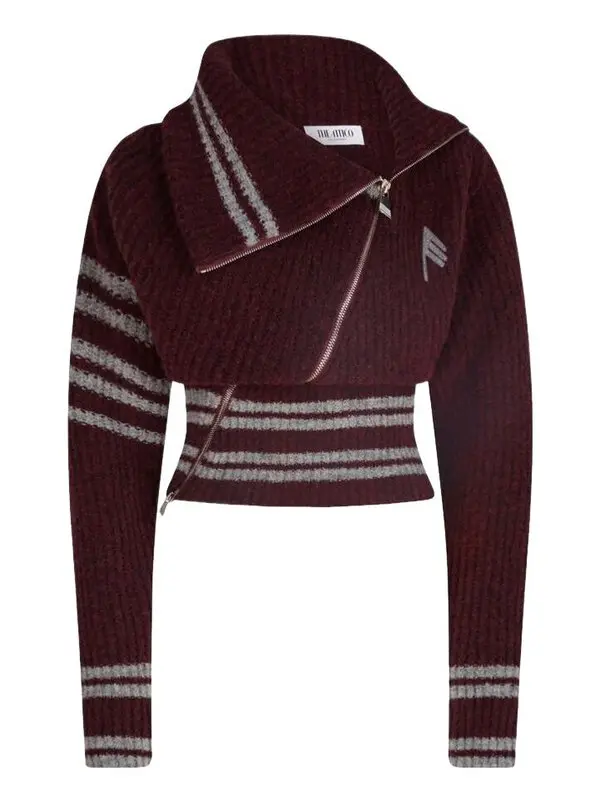 Attico Asymmetrical Zip-up Cardigan With Lapel Collar - Burgundy