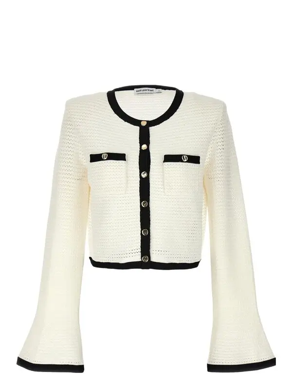 SELF-PORTRAIT Crochet Button-up Cardigan With Flared Sleeves - No