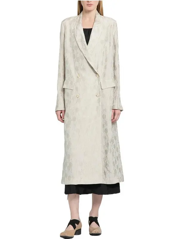 UMA WANG Jacquard Ruched-detail Double-breasted Coat - White