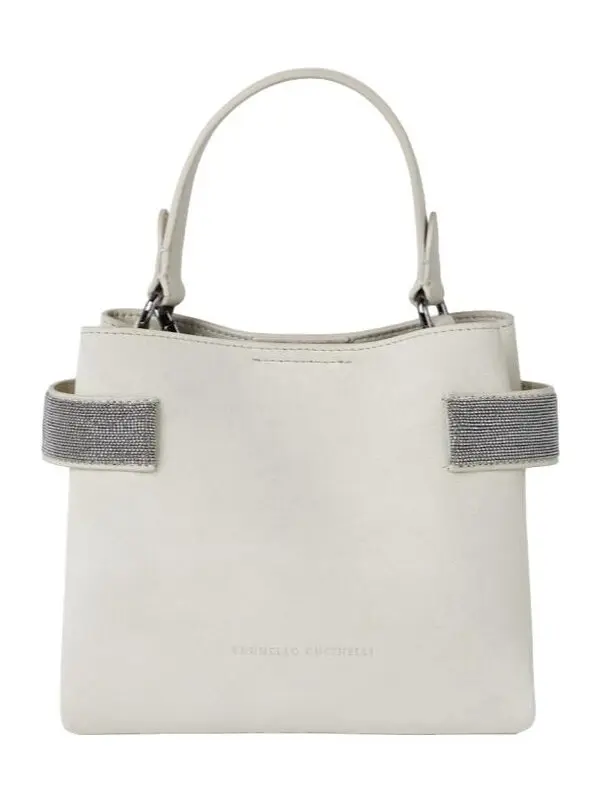 Brunello Cucinelli Embellished Leather Handbag - Light Gray