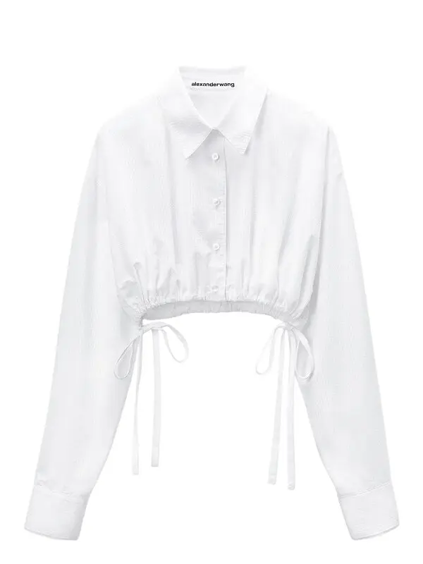 Alexander Wang Cropped Crystal Embellished Drawstring Shirt - White