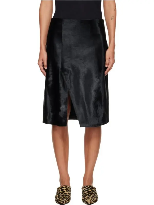 Loulou De Saison Myra Asymmetrical Pony-effect Leather Midi Skirt - Black