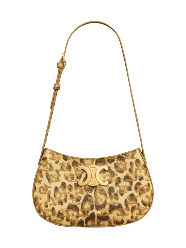 Celine Medium Tilly Bag In Triomphe Canvas With Leopard Print - Brown