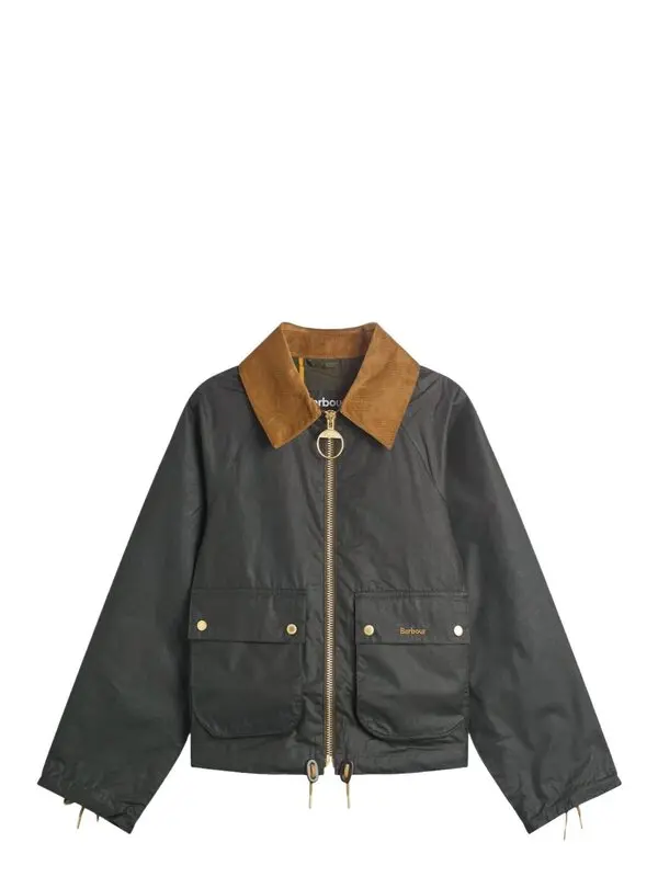Barbour Cropped Wax Jacket With Corduroy Collar - Black