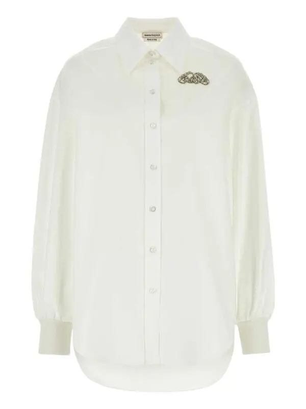 Alexander McQueen Logo Embellished Buttoned Shirt - White