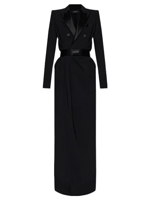 Dsquared2 Belted Maxi Dress With Lapels - Black