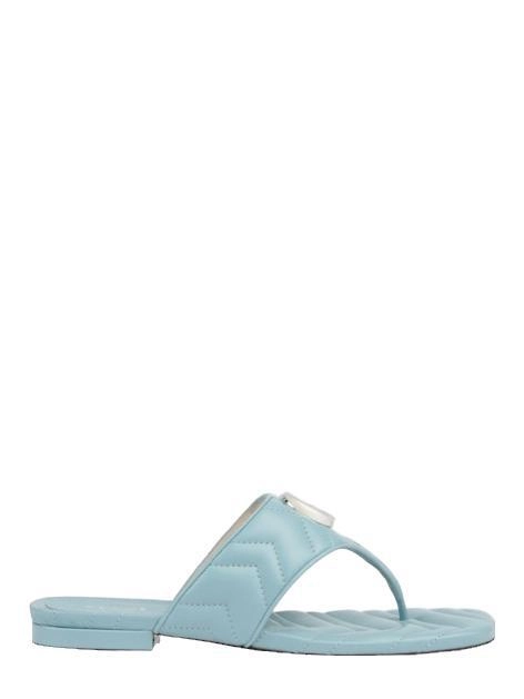 Gucci Double G Quilted Leather Slide Sandals - Teal