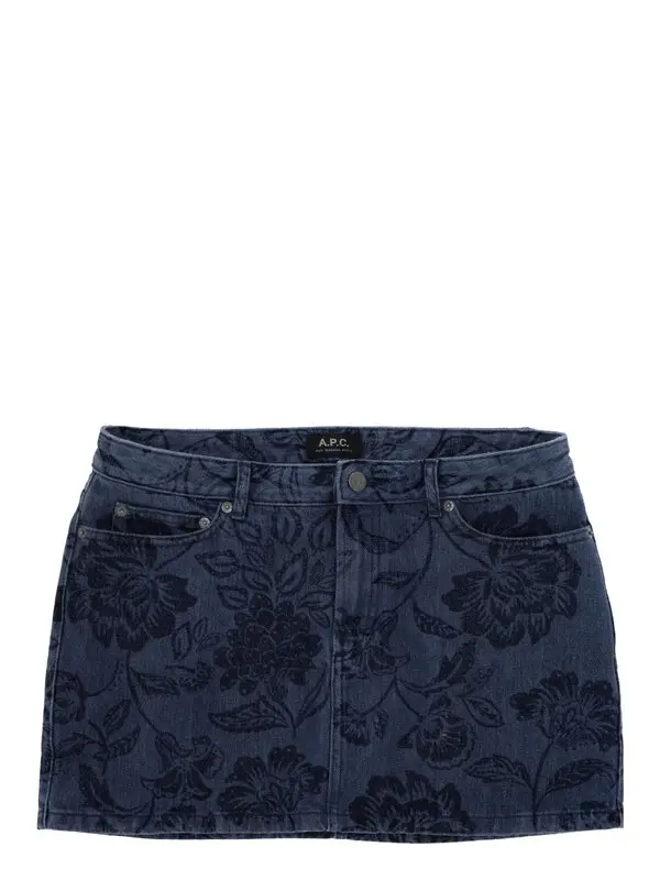 A.p.c. Floral Printed Denim Mini Skirt - Blue