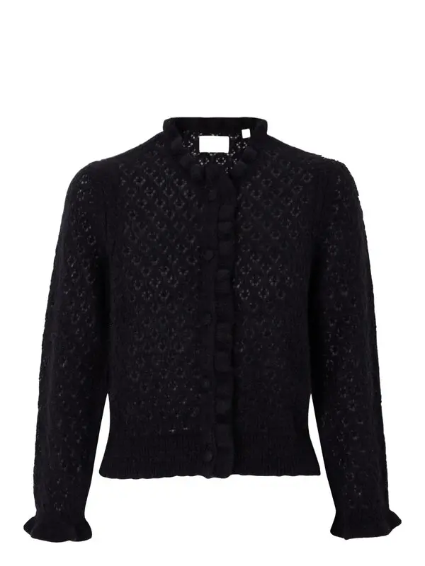 DÔEN Long-sleeved Cardigan With Ruffle Trim - Black