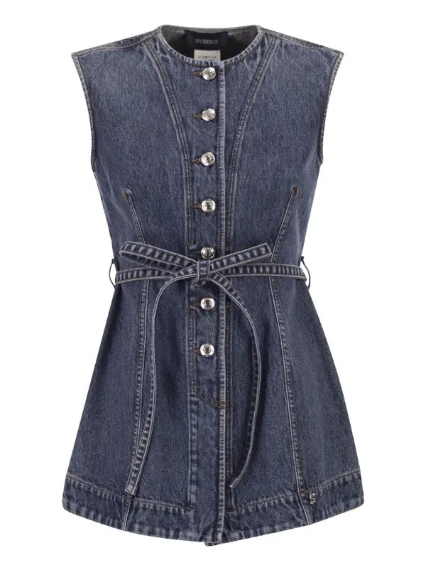 Sportmax Denim Sleeveless Belted Top - Navy Blue