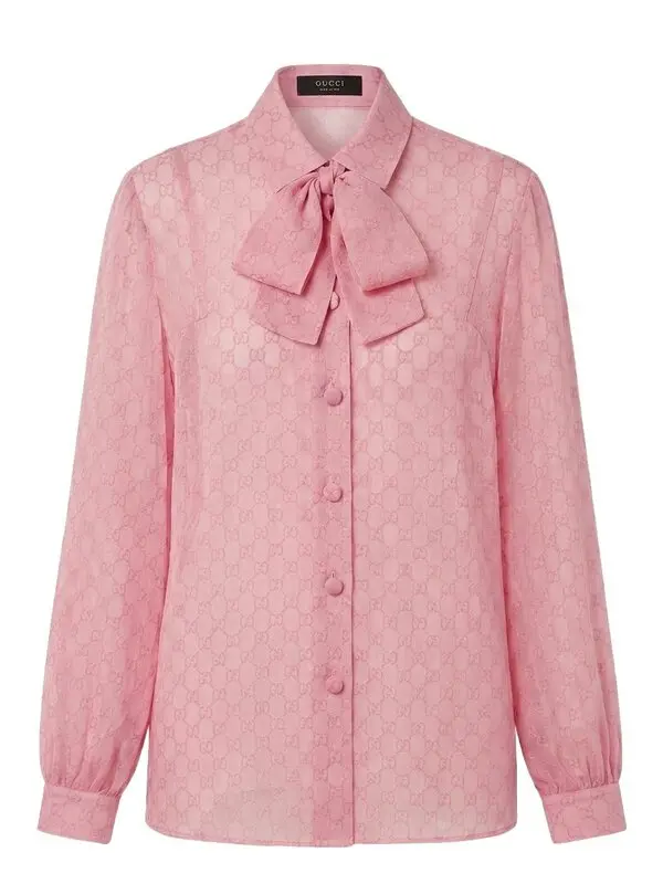 Gucci Printed Silk Chiffon Shirt With Bow Detail - Light Pink