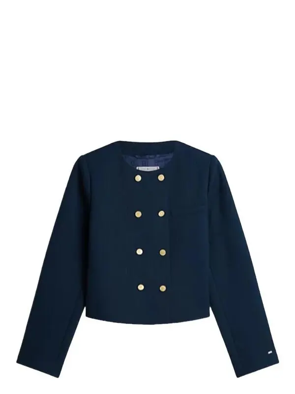 Tommy Hilfiger Button-front Round Neck Jacket - Dark Blue