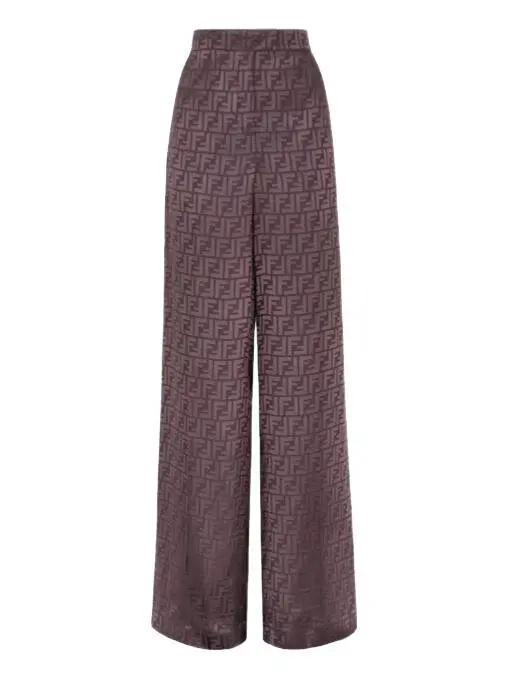 Fendi Ff Jacquard High-waist Straight-leg Trousers - Dark Purple