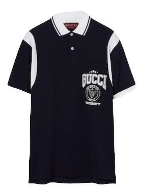 Gucci Cotton Piquet Polo Shirt With Print - Navy