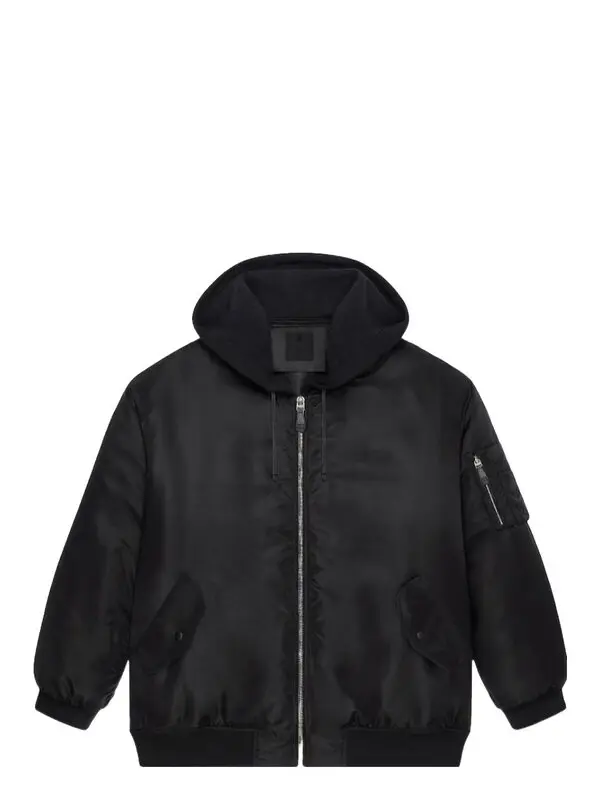 Givenchy Oversized Hooded Bomber Jacket In Nylon - Black