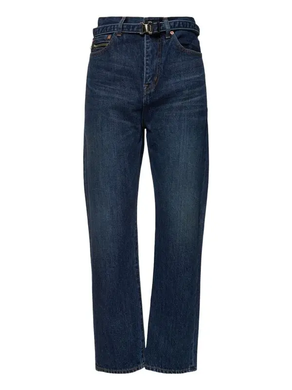 Sacai Belted Straight Leg Jeans - Black
