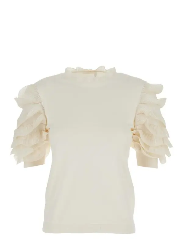 Chloé Short-sleeved Ruffled T-shirt - Nude