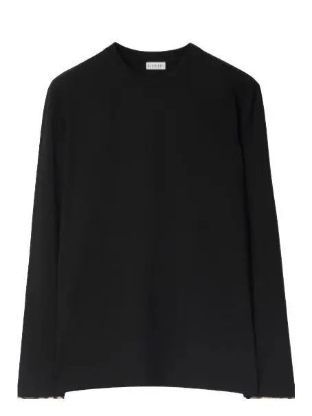 Burberry Long-sleeve Check Trim Cotton Top - Black