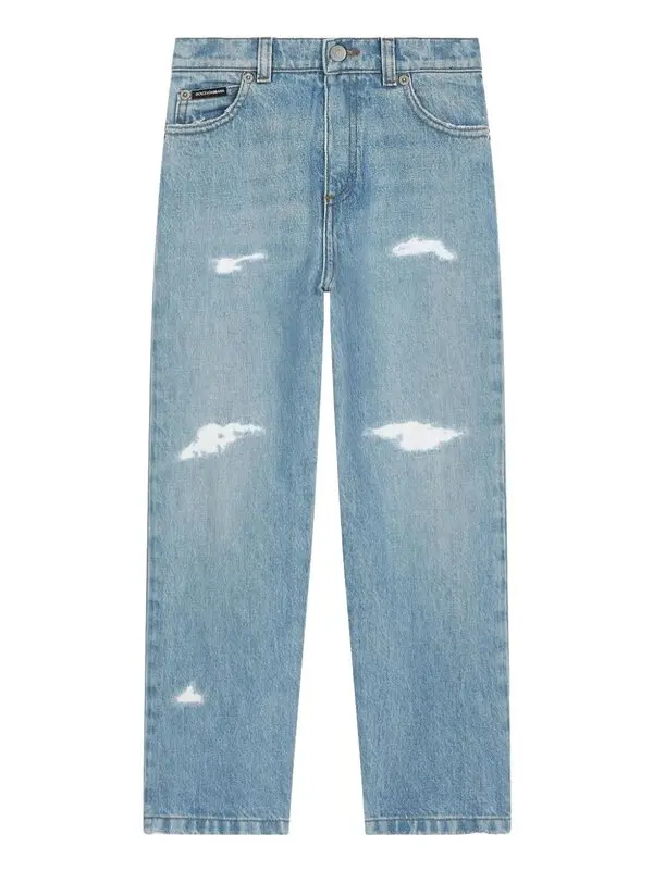 Dolce & Gabbana Distressed Logo Plaque Jeans - Blue