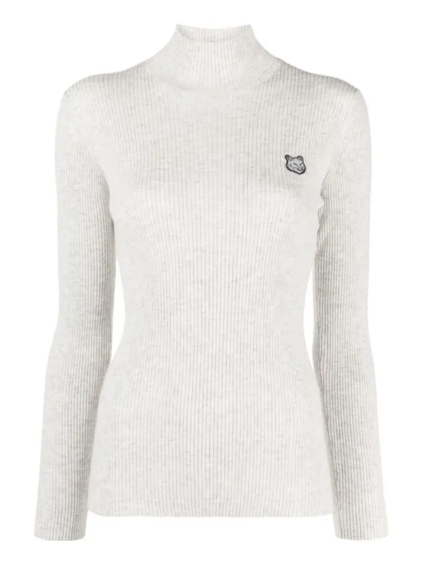 Maison Kitsuné Fine Ribbed Jumper With Fox Patch - White
