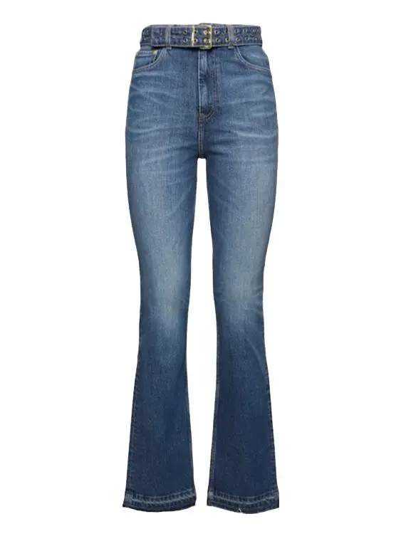 GANNI Belted Flare Jeans - Blue