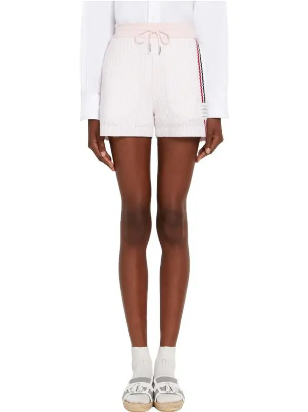 Thom Browne Rwb Stripe Knitted Cotton Shorts - Light Pink