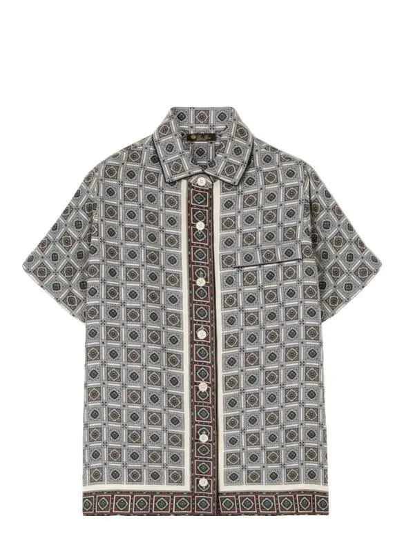 Loro Piana Silk Shirt With Spread Collar And Contrast Trims - Ivory Green Red