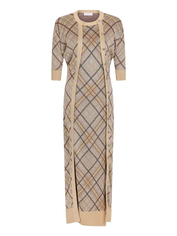 Rabanne Checked Cardigan Dress - Beige