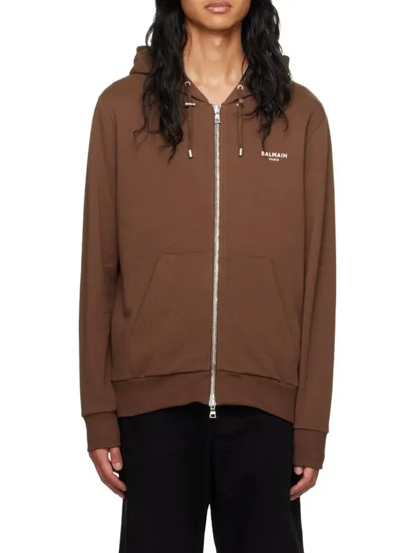 Balmain Zip Up Logo Hoodie - Red