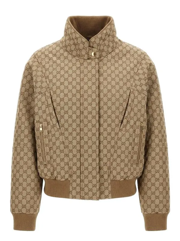 Gucci Gg Monogram Zip-up Bomber Jacket - Sand-colored