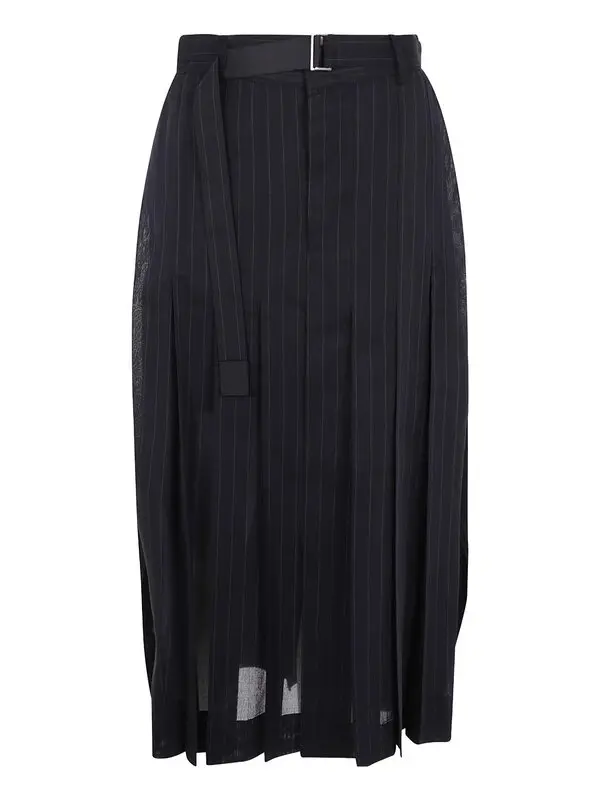 Sacai Pinstriped Pleated Midi Skirt - Black