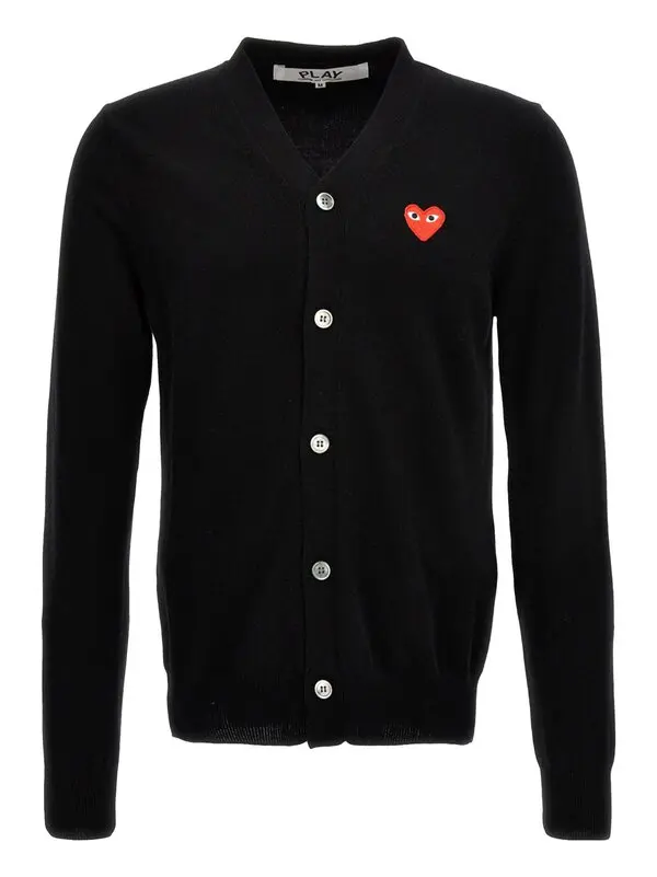 Play Comme Des Garcon Heart Logo Patch Wool Cardigan - Black