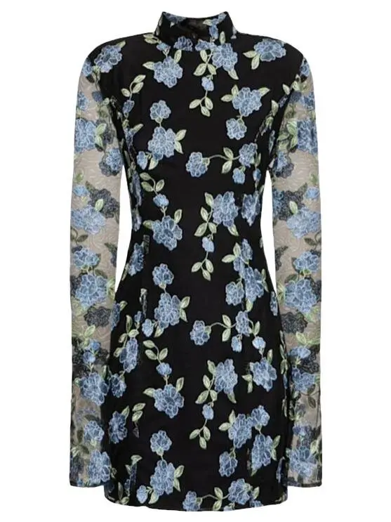 ROTATE BY BIRGER CHRISTENSEN Embroidered Mesh Mini Dress - Black