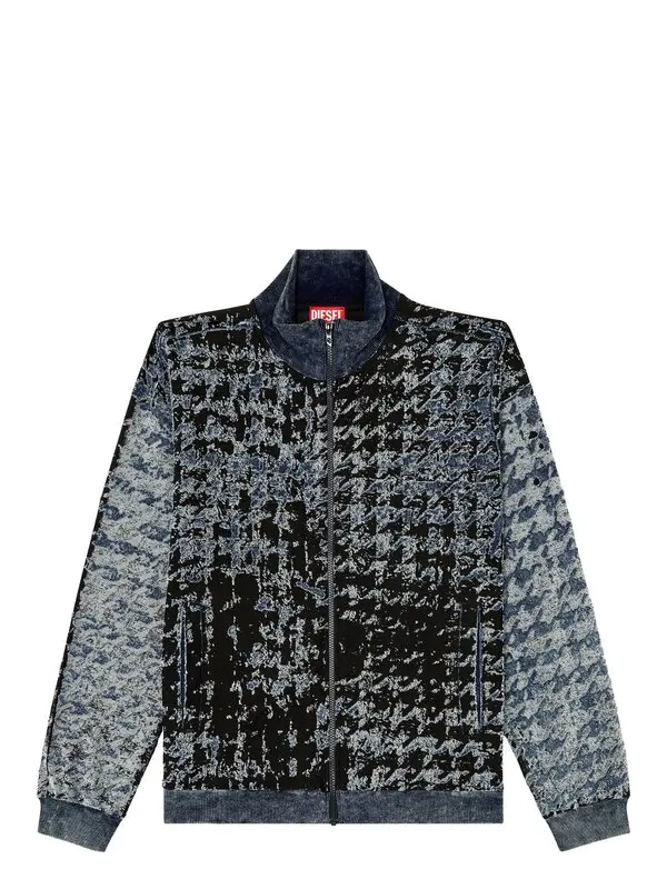 DIESEL® Devoré Houndstooth Zip-up Top - Black/blue