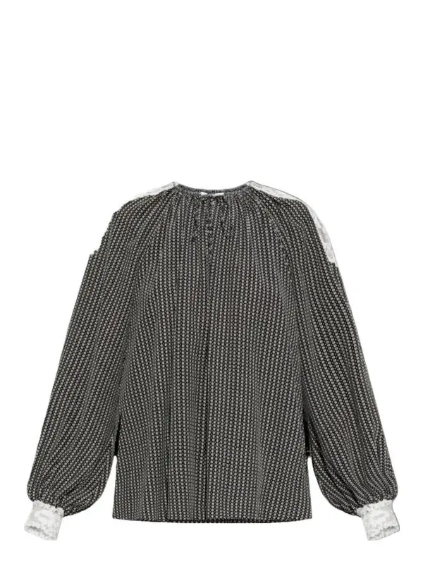 Chloé Graphic Print Blouse With Lace Accents - Black