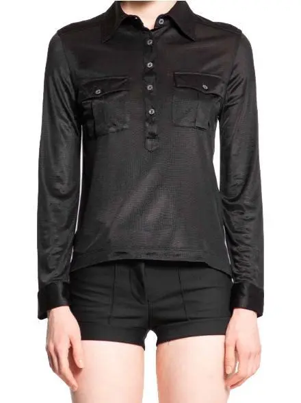 TOM FORD Fine-knit Shirt With Button-down Chest Pocket - Black