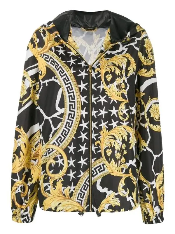 Versace Savage Baroque Printed Hooded Jacket - Black