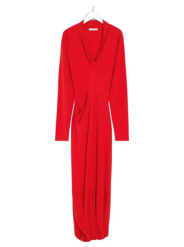 LEMAIRE V-neck Draped Midi Dress - Lipstick Red