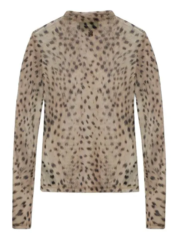 Amiri Animal Print High Collar Long Sleeve Top - Nude
