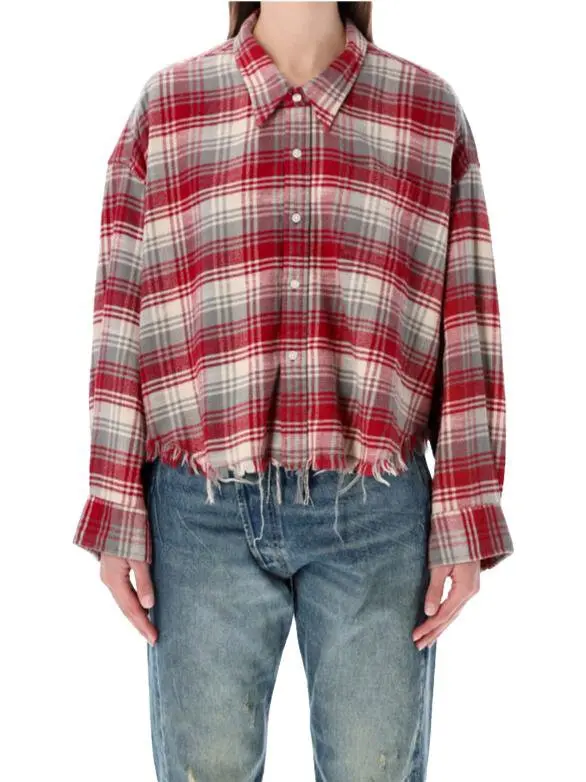 R13 Frayed Hem Plaid Shirt - Multicolor