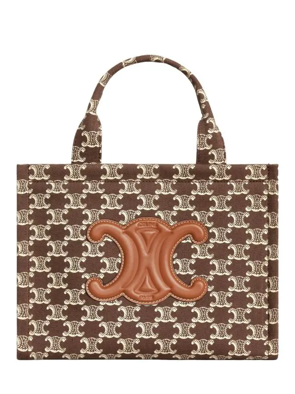 Celine Small Cabas Thais In Textile With Triomphe Canvas Print And Calfskin - Brown