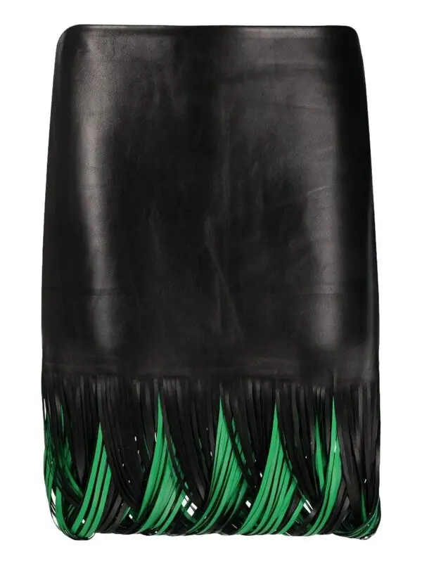 Bottega Veneta Leather Mini Skirt With Two-tone Fringe - Black