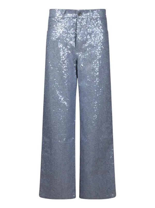 P.a.r.o.s.h Sequin Embellished Wide Leg Jeans - Gray
