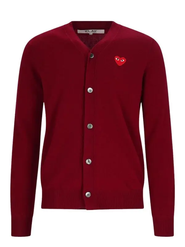Play Comme Des Garcon Iconic Patch V-neck Cardigan - Red