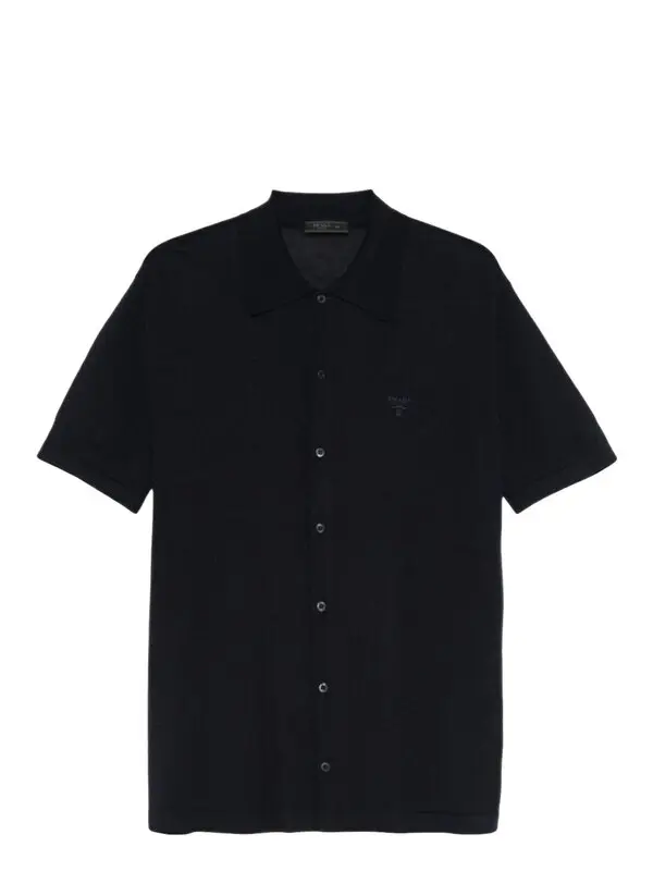 Prada Logo-embroidered Short-sleeved Knitted Shirt - Blue