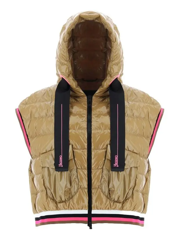 Herno Glossy Zip-up Padded Vest - Brown