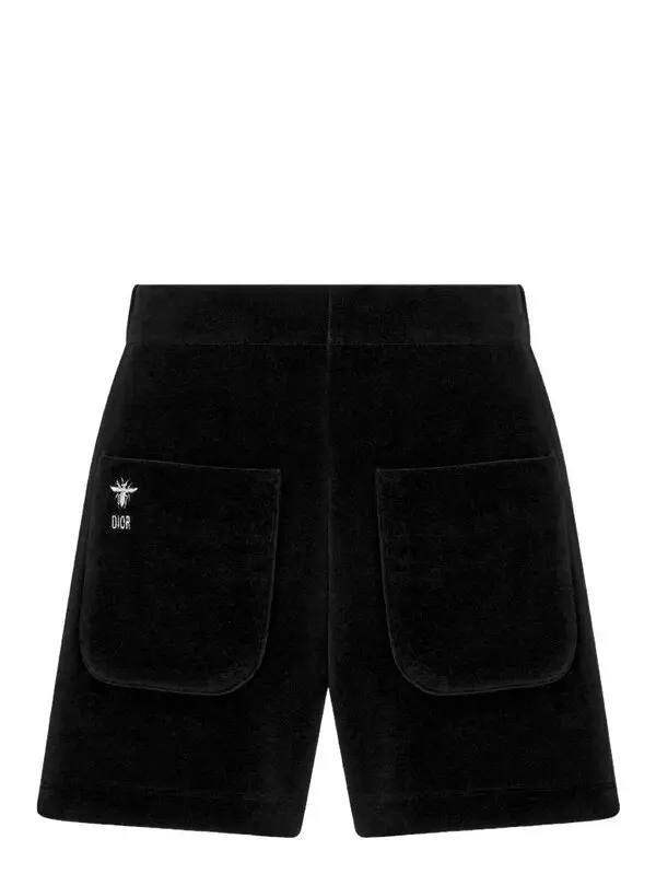 Dior Elastic Waist Shorts With Embroidered Bee - Black
