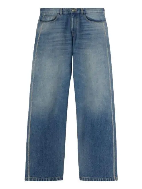 Palm Angels Lasered Curved Logo Wide-leg Jeans - Light Blue