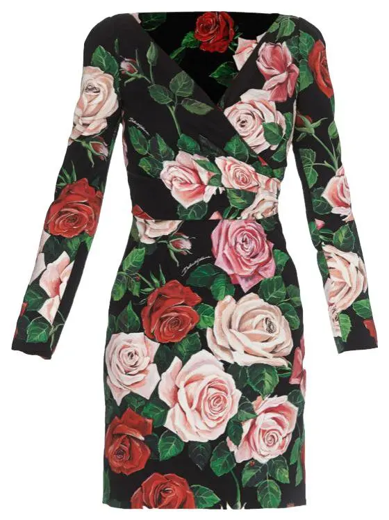 Dolce & Gabbana Floral Print Long-sleeved Dress - Black