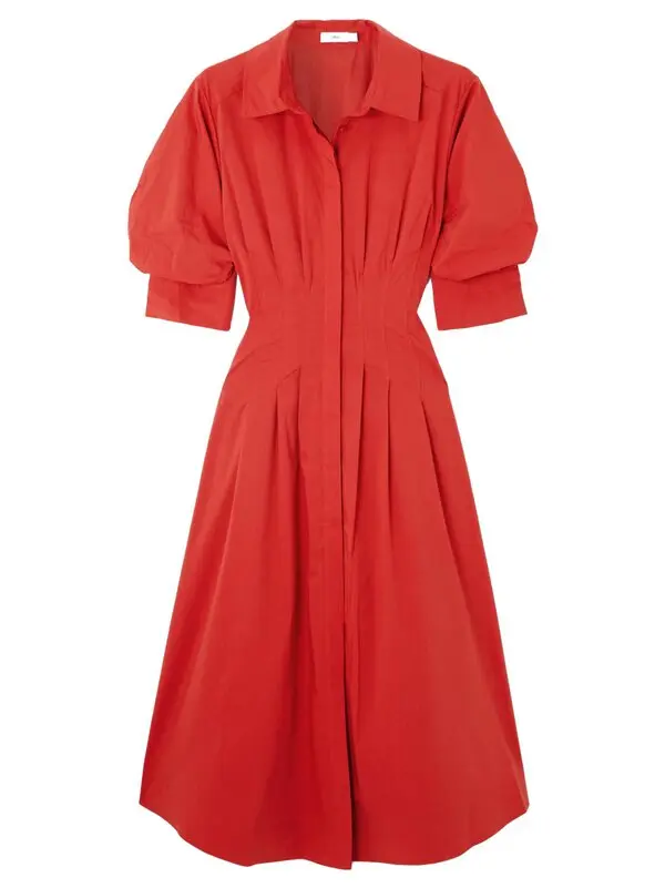 Simkhai Pleated Midi Shirt Dress With Three-quarter Sleeves - Red
